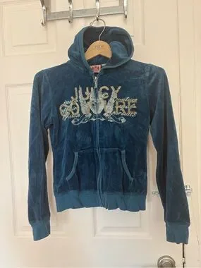 Juicy Couture | Tops | Juicy Couture Teal Hooded Zip Jacket With Gold ...